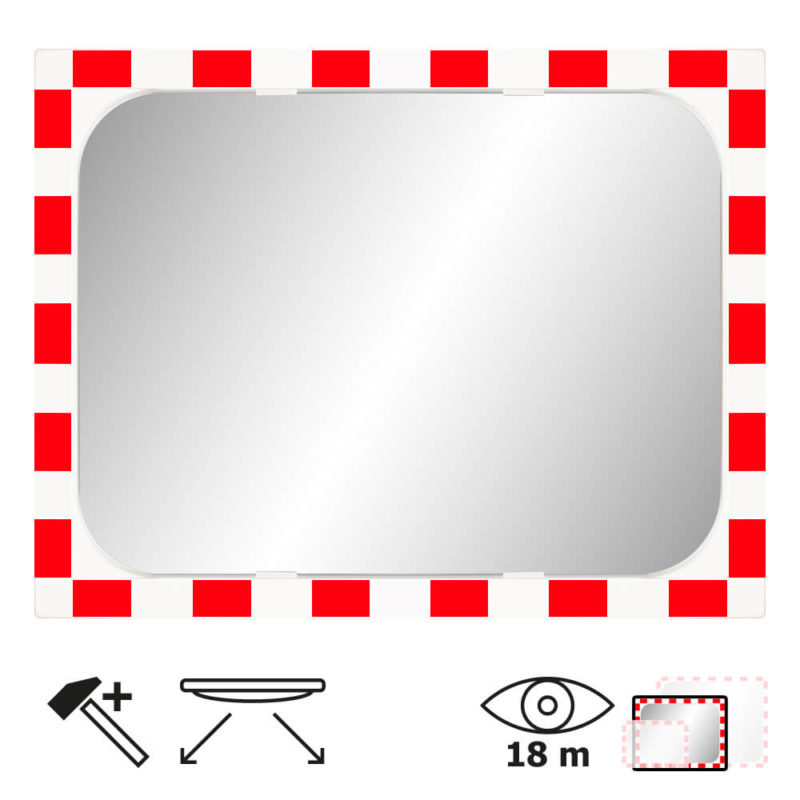 DIAMOND Verkehrsspiegel, SEKURIT-Sicherheitsglas, rot/weiß, 80 x 60 cm ...